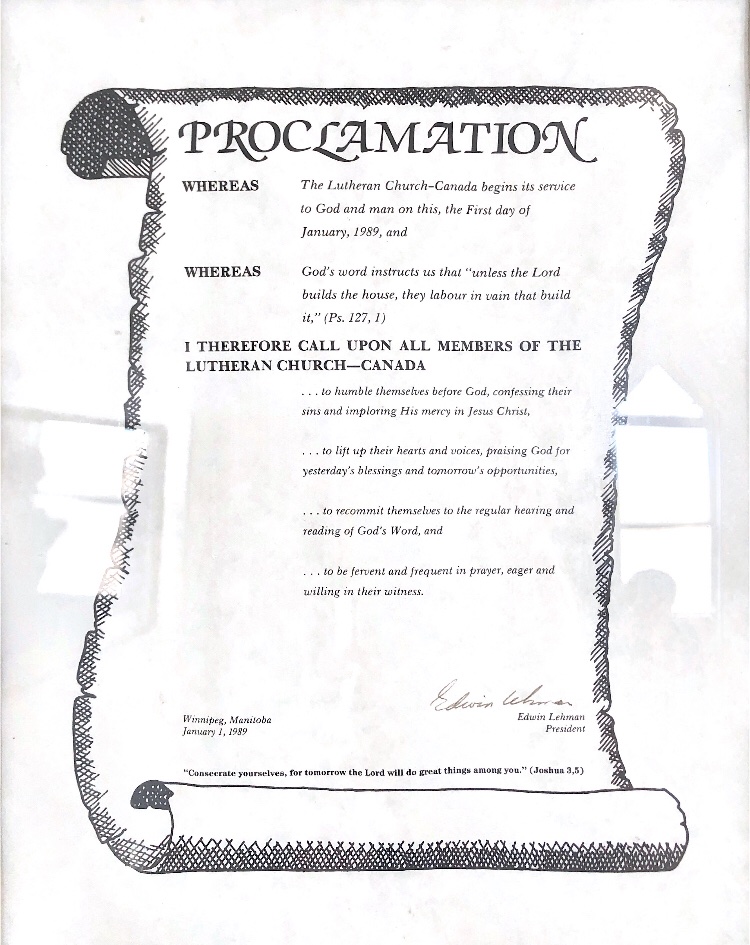 Proclamation from Rev. Dr. Edwin Lehman, First LCC President - South ...